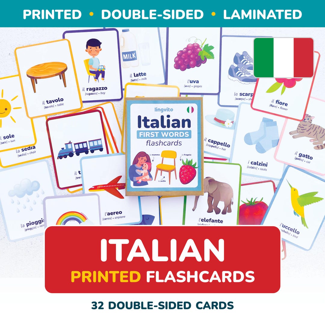 PRINTED Italian Flashcards First Words Italian Language Learn Italian ...