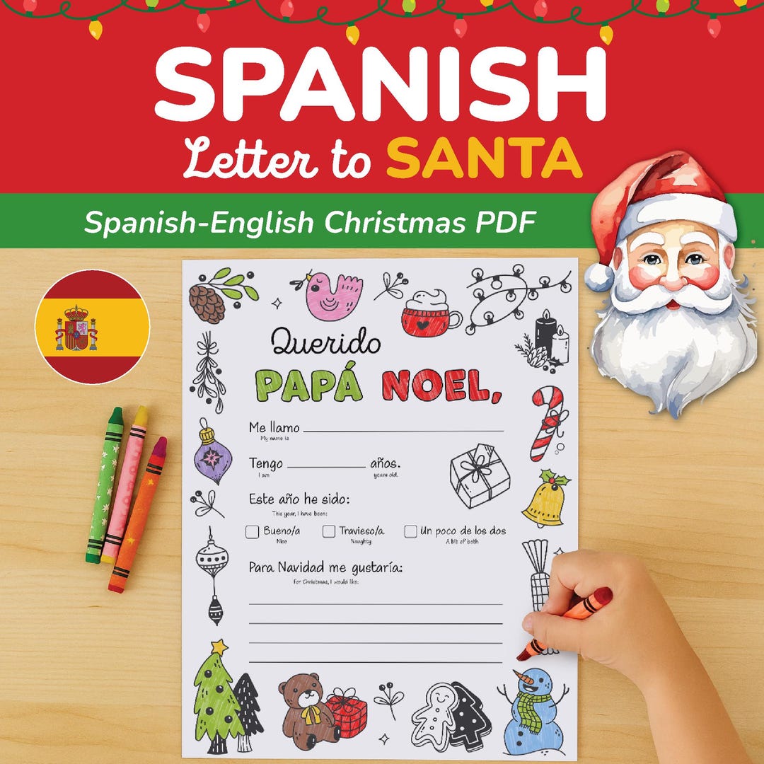 Letter to Santa in Spanish Digital Download PDF Spanish Christmas ...