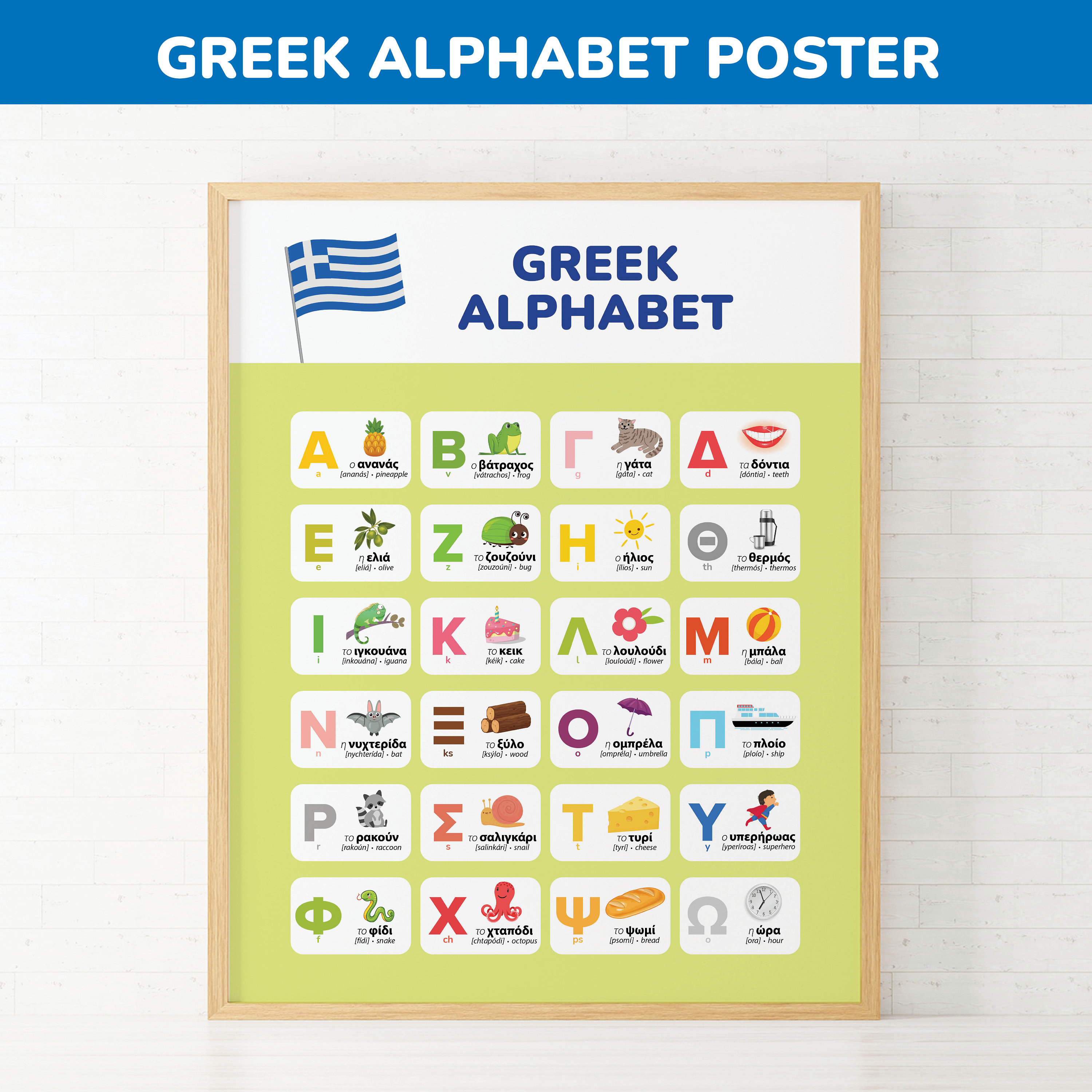 Greek Alphabet Poster Teach Greek Letters Greece Educational ABC Print ...