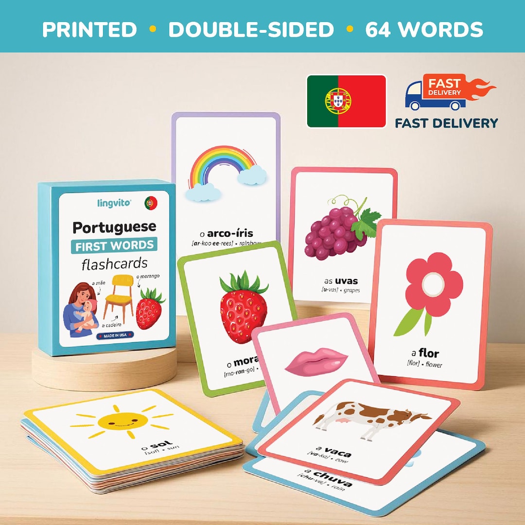 PRINTED Portuguese Flashcards First Words Portuguese Language Learn ...