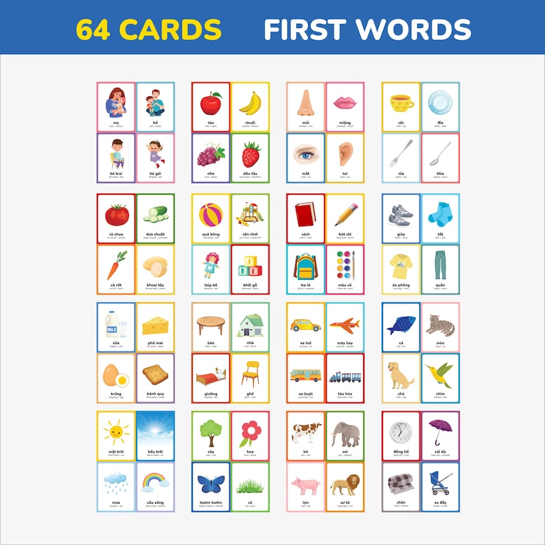 Vietnamese First Words Flashcards Learn Vietnamese Language Vocabulary ...