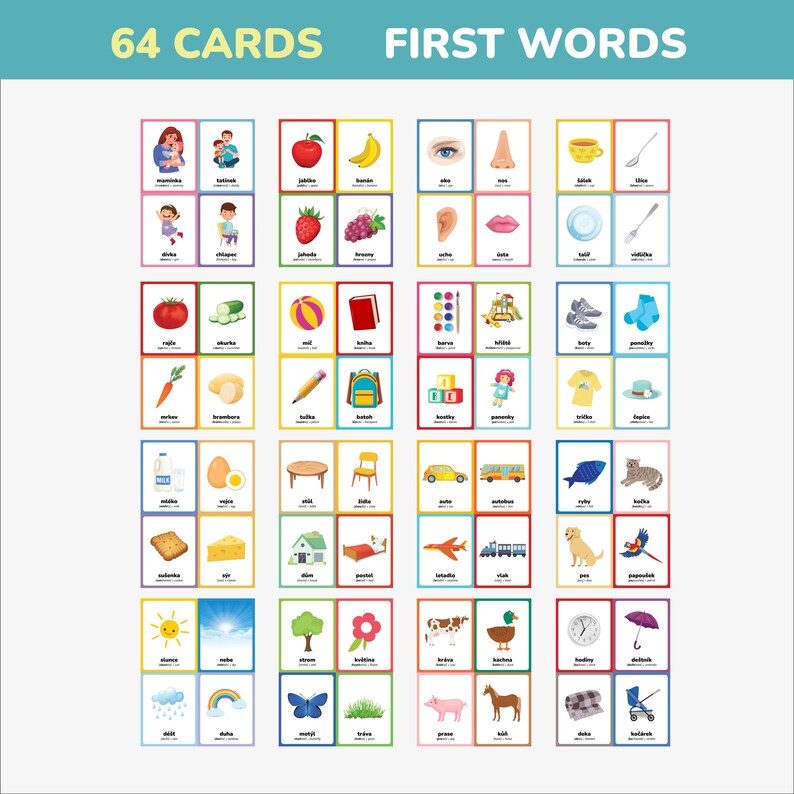 PRINTED Czech Flashcards First Words Czech Language Learn Czech Baby ...