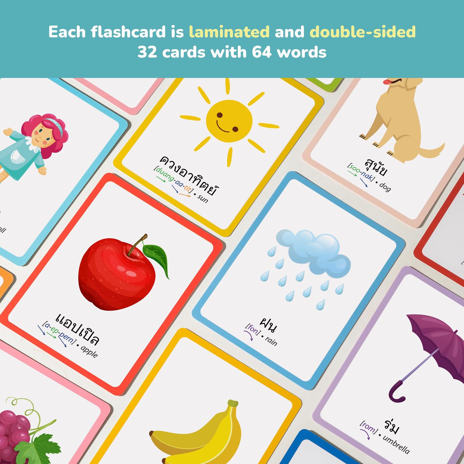 PRINTED Thai Flashcards First Words Learn Thai Language for Kids and ...