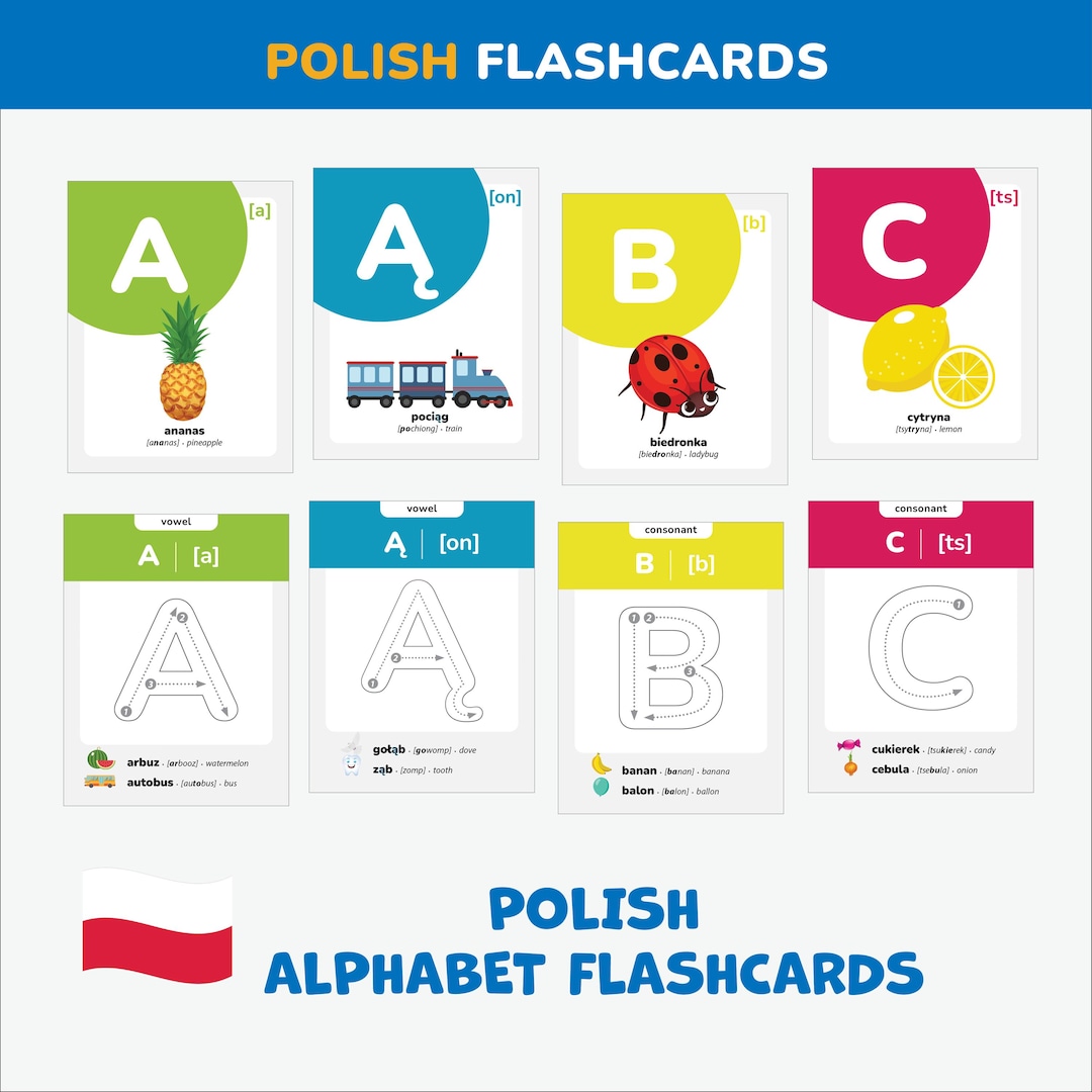 Polish Alphabet Flashcards Tracing Polish Letters Language Polish ...