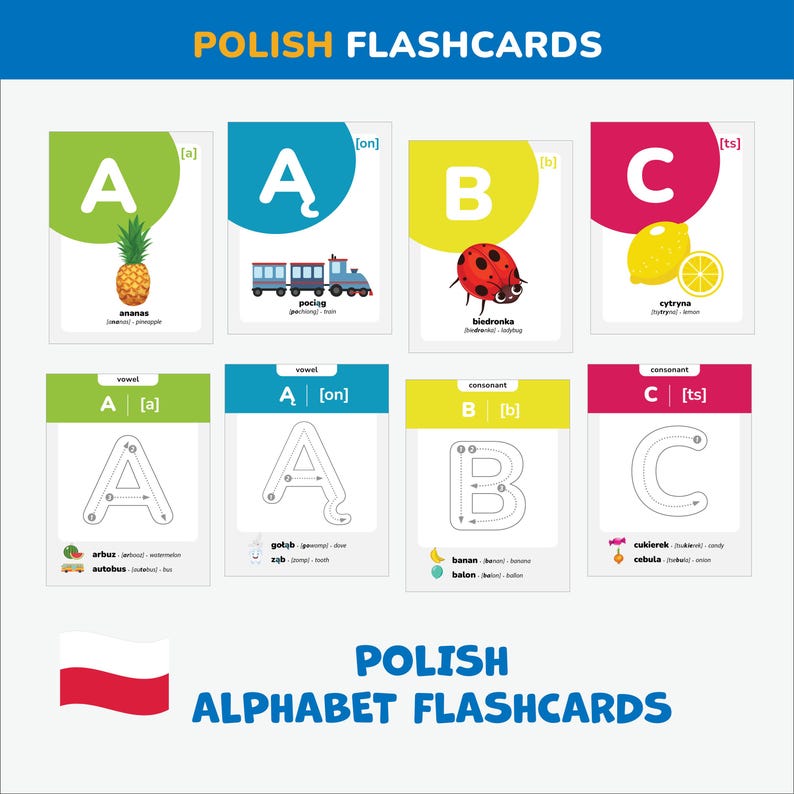 Polish Alphabet Flashcards Tracing Polish Letters Language Polish ...