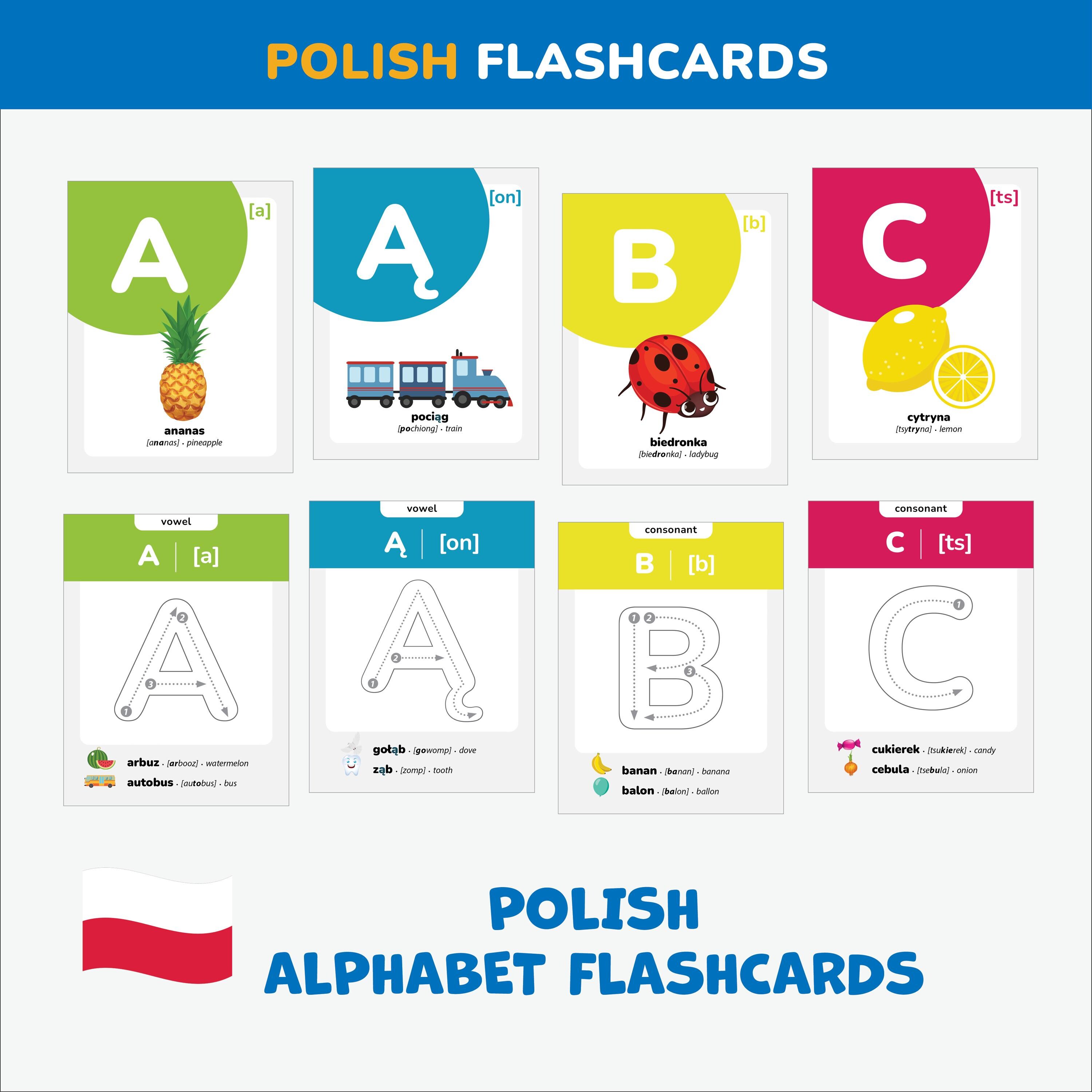 Polish Alphabet Flashcards Tracing Polish Letters Language Polish ...