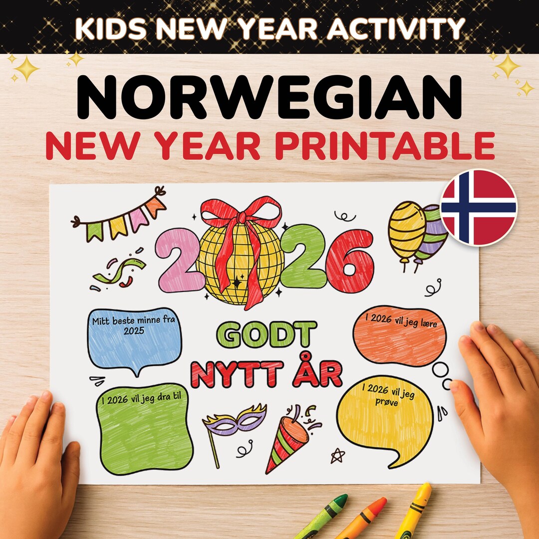 Norwegian New Year 2026 Kids Printable Activity Bilingual New Year ...