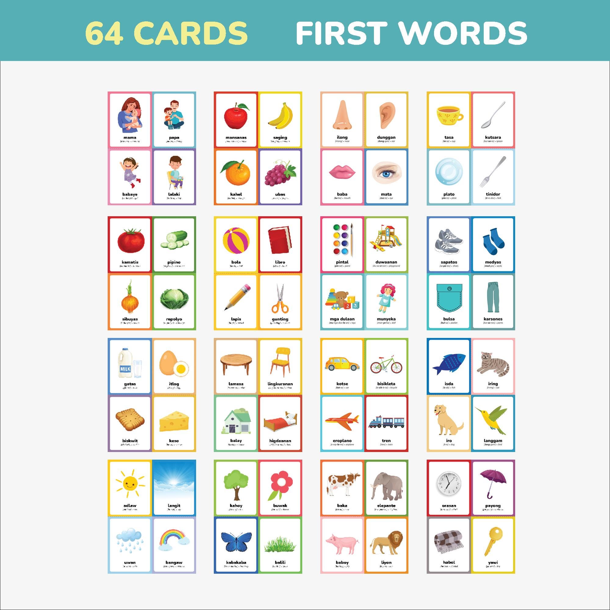 PRINTED Bisaya Flashcards First Words Bisaya Language Learn Bisaya Baby ...
