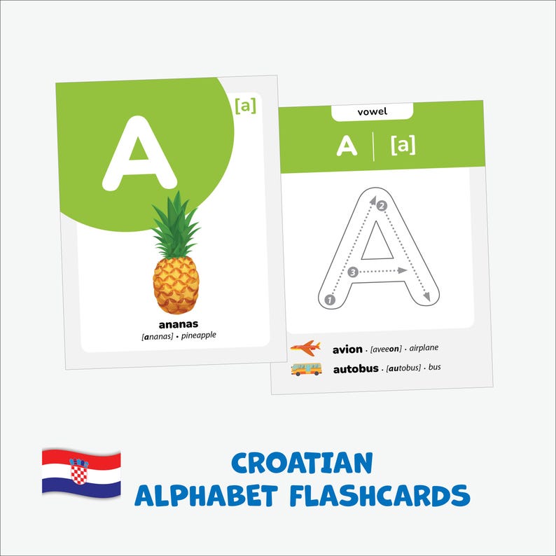 Croatian Alphabet Flashcards Tracing Croatian Letters Language Croatian ...