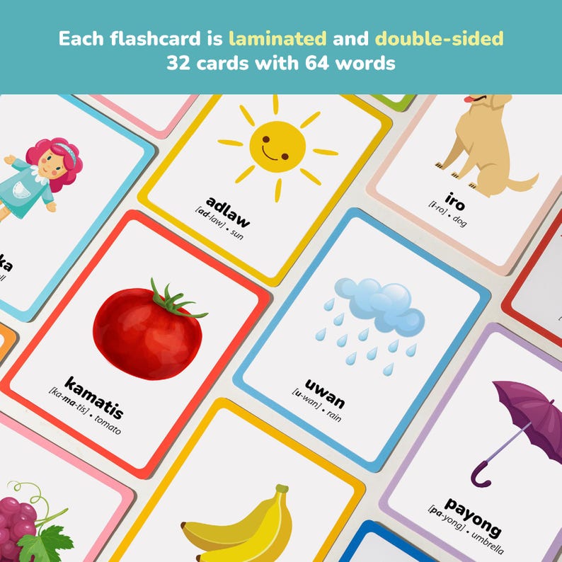 PRINTED Bisaya Flashcards First Words Bisaya Language Learn Bisaya Baby ...