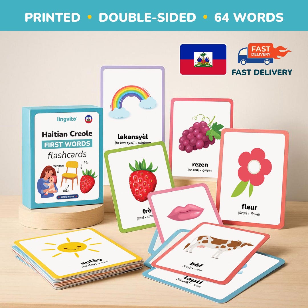 PRINTED Haitian Creole Flashcards First Words Haitian Creole Language ...