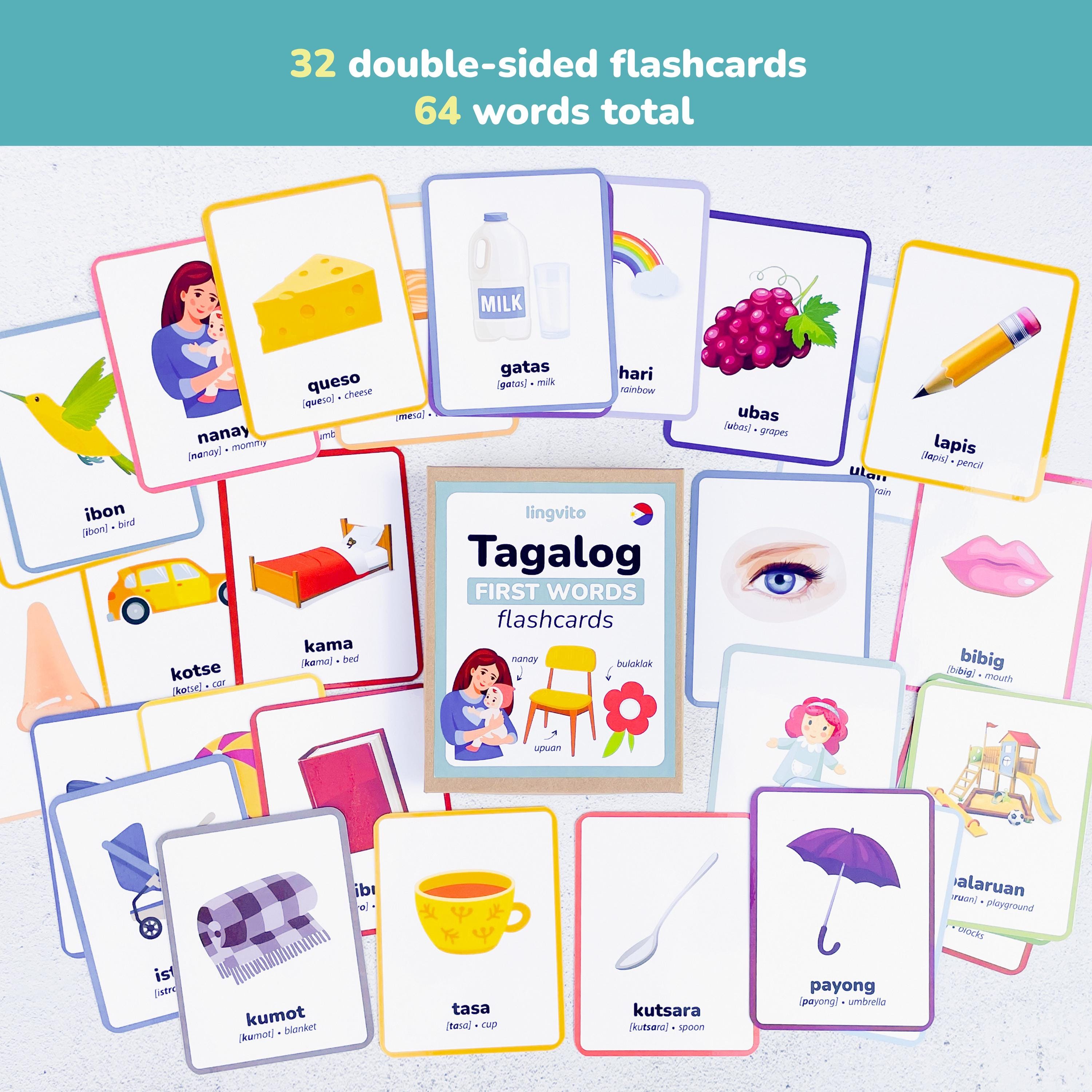 PRINTED Tagalog Flashcards First Words Tagalog Language Learn Tagalog ...
