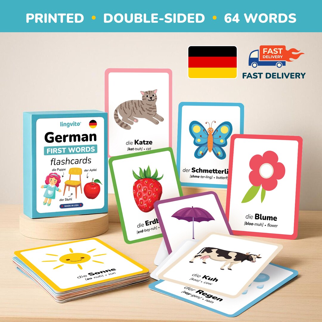 PRINTED German Flashcards German Language Learn German Laminated First ...