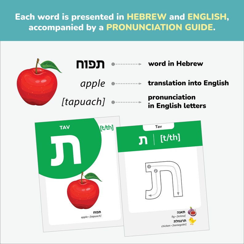 Hebrew Alphabet Flashcards Tracing Hebrew Letters Hebrew Language ...