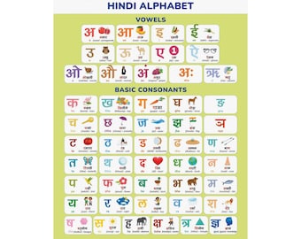 Hindi Alphabet Chart, Hindi Alphabet Poster for Kids, Colorful Hindi ...