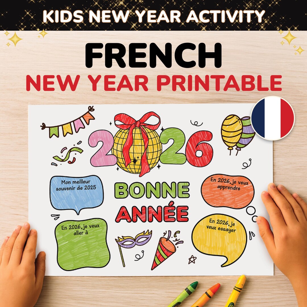 French New Year 2026 Kids Printable Activity Bilingual New Year ...
