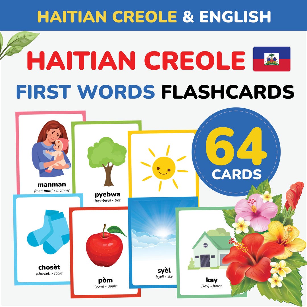 Haitian Creole Flash Cards Creole First Words Learn Haitian Creole Language Creole Vocabulary ...