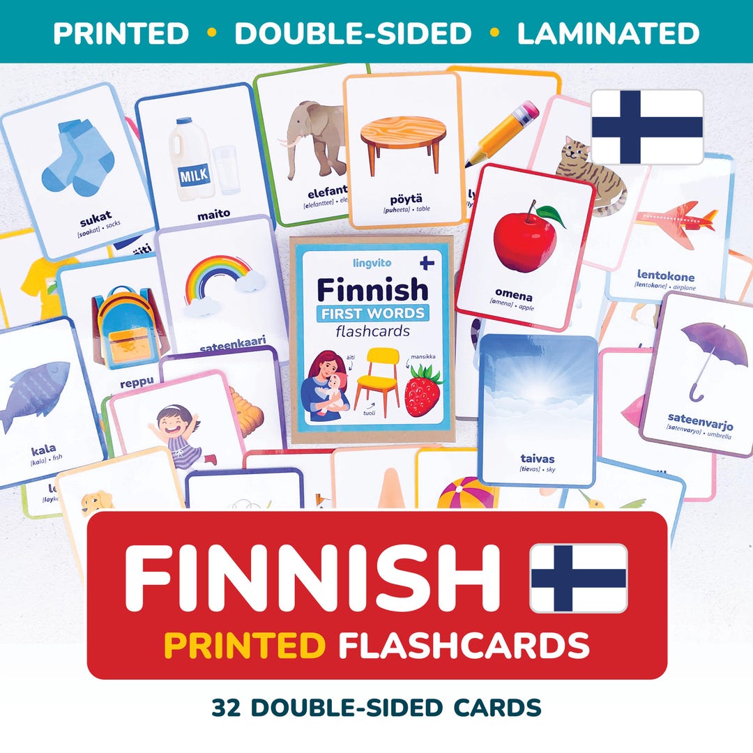 PRINTED Finnish Flashcards First Words Finnish Language Learn Finnish ...