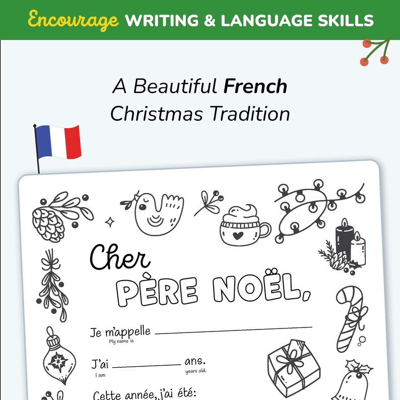 Letter to Santa in French Digital Download PDF French Christmas ...