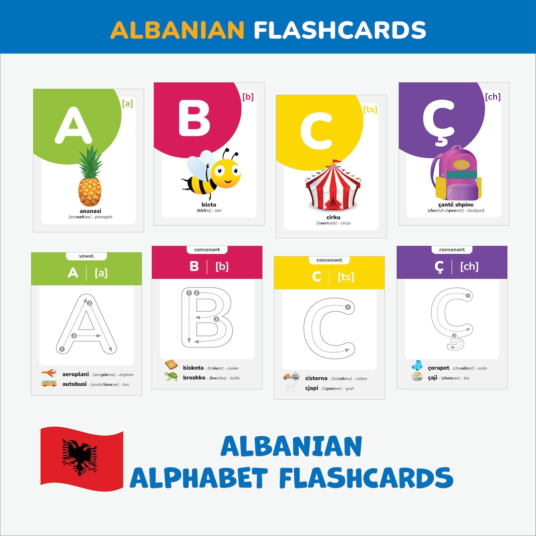Albanian Alphabet Flashcards Tracing Albanian Letters Albanian Language ...