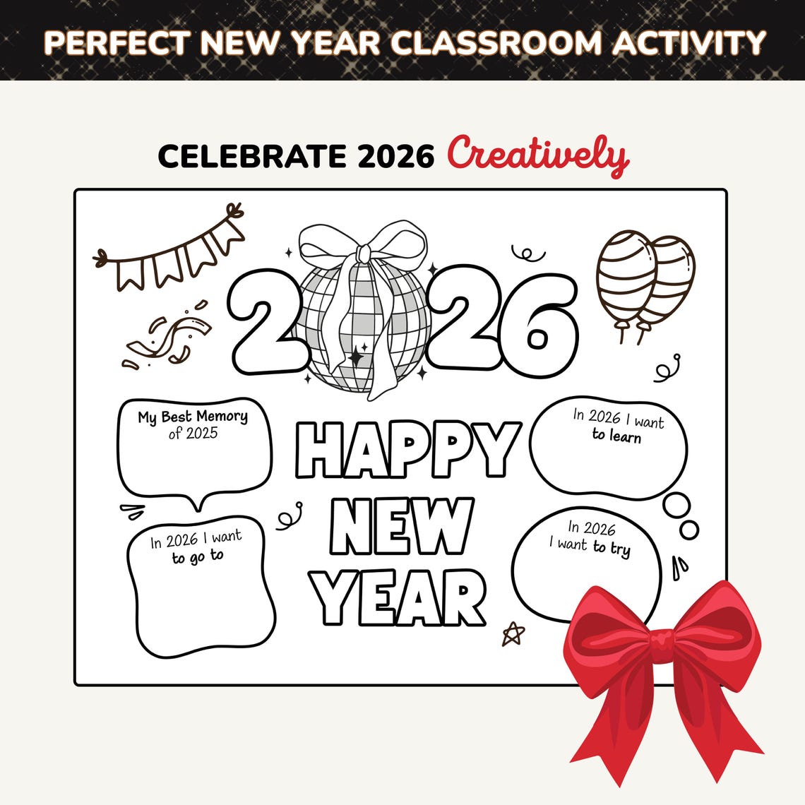 New Year 2026 Printable for Kids Kids New Year Activity Worksheet Goal ...