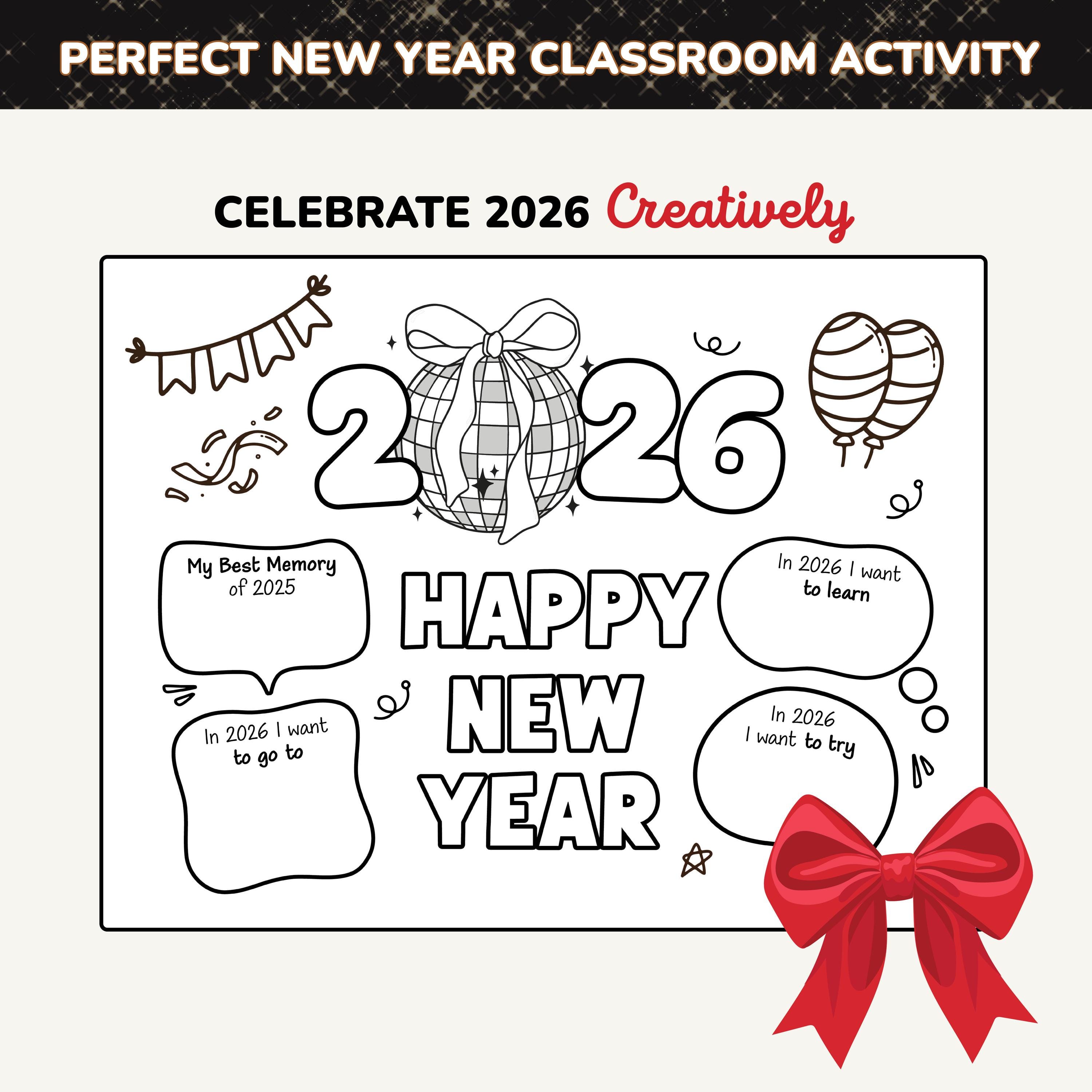 New Year 2026 Printable for Kids Kids New Year Activity Worksheet Goal ...