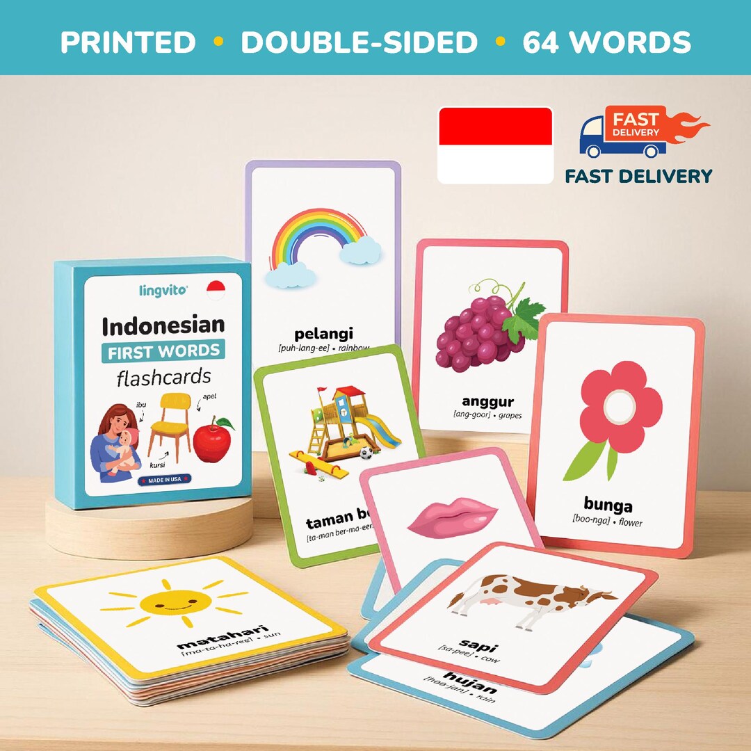 PRINTED Indonesian Flashcards First Words Indonesian Language Learn ...