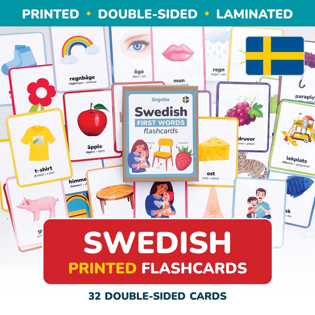 PRINTED Swedish Flashcards First Words Swedish Language Learn Swedish ...