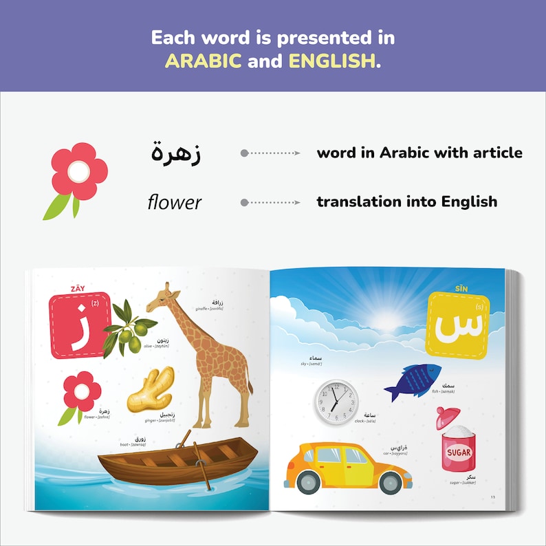 Arabic Alphabet Book Teach Arabic Words Bilingual Education Learn ...