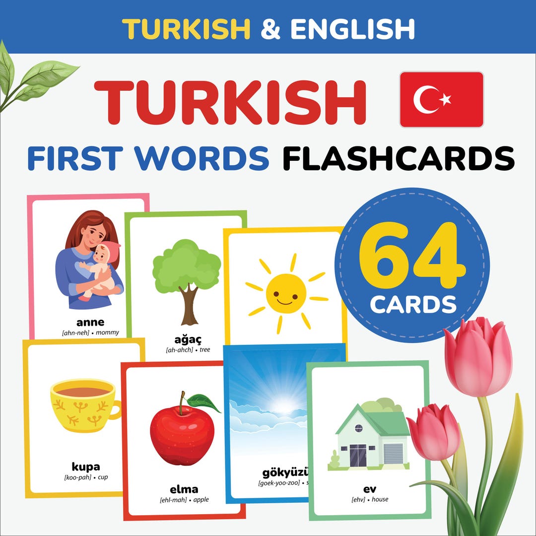 Turkish Flashcards First Words Learn Turkish Language Turkish ...
