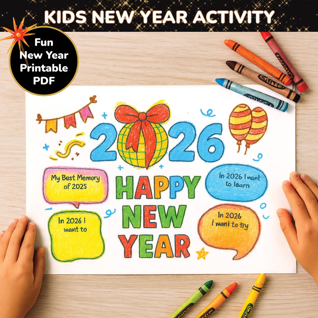 New Year 2026 Printable for Kids Kids New Year Activity Worksheet Goal ...
