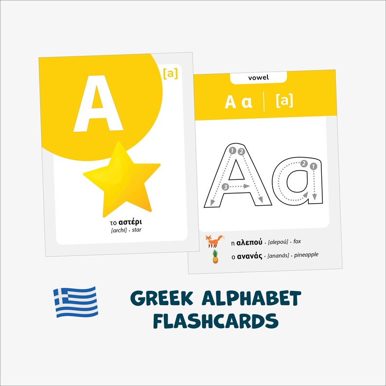 Greek Alphabet Flashcards Tracing Greek Letters Greek Language Greece ...
