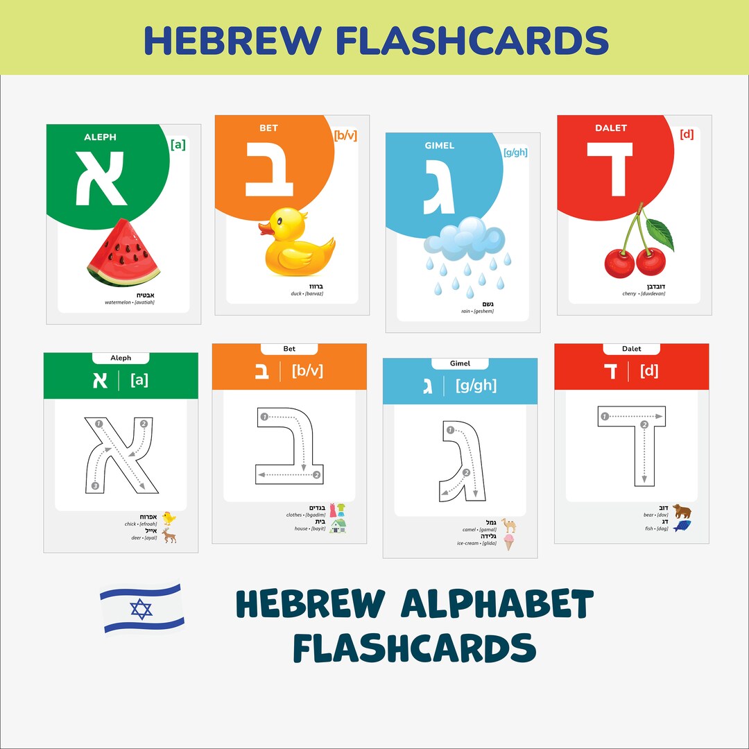 Hebrew Alphabet Flashcards Tracing Hebrew Letters Hebrew Language ...