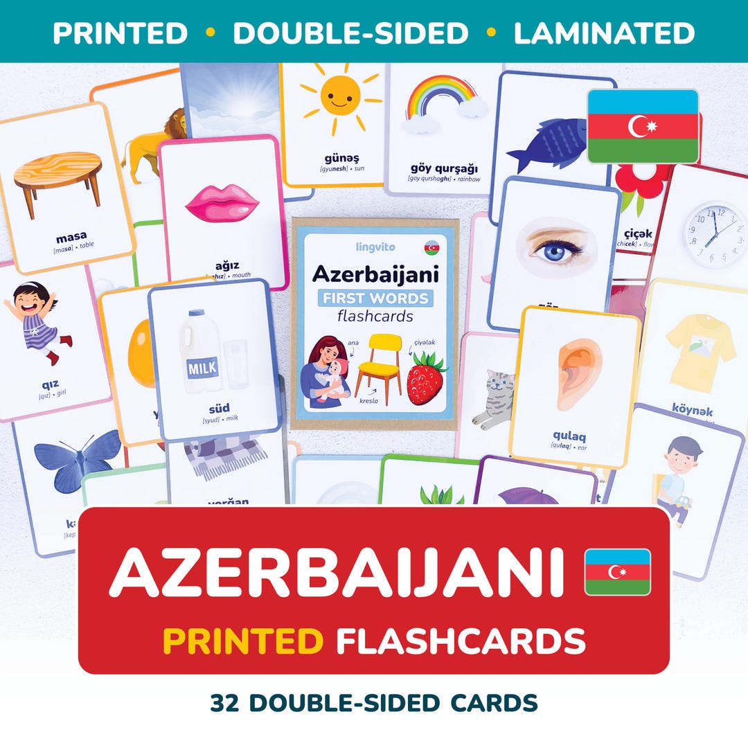 PRINTED Azerbaijani Flashcards First Words Azerbaijani Language Learn ...