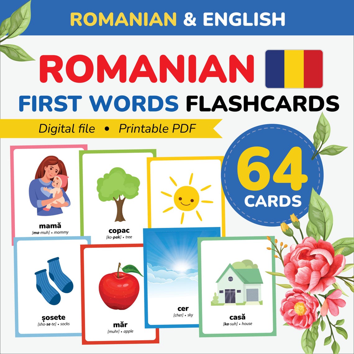 Romanian First Words Flashcards Learn Romanian Language Romanian ...