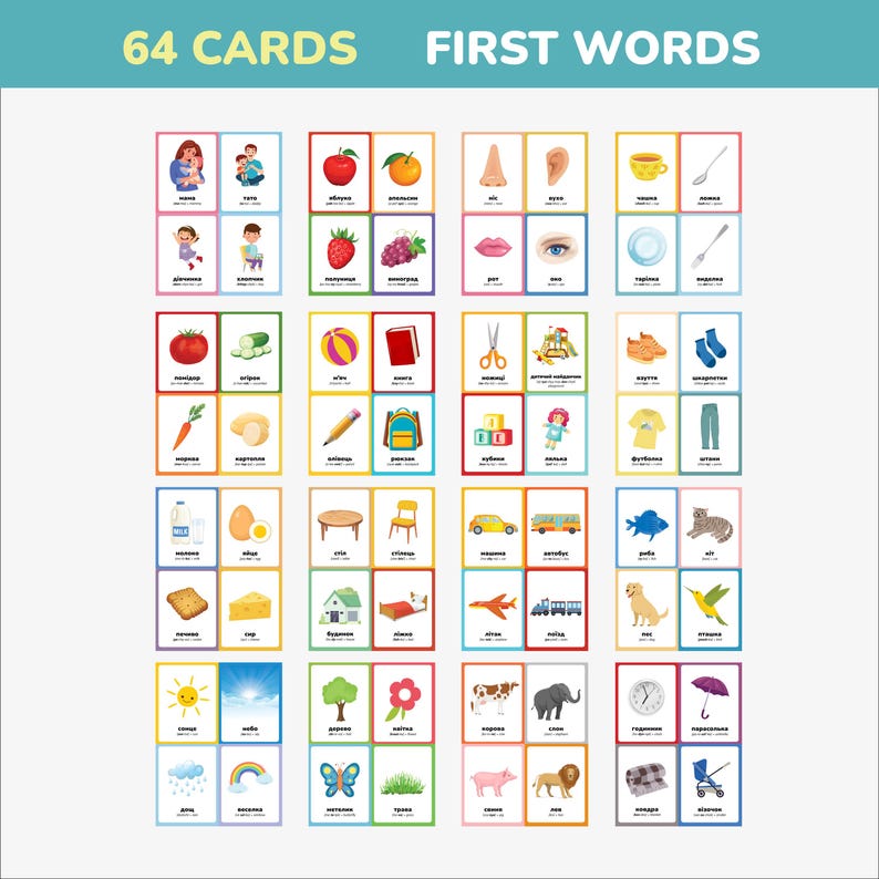 PRINTED Ukrainian Flashcards First Words Laminated Learn Ukrainian ...
