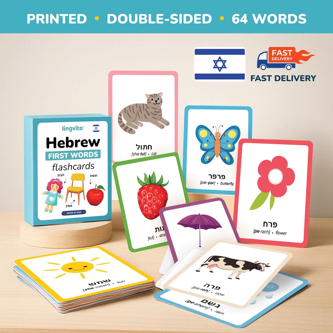 PRINTED Hebrew Flashcards Hebrew Language Learn Hebrew Laminated First ...