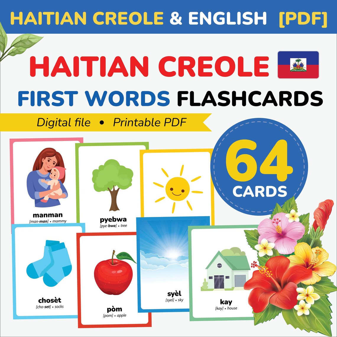 Haitian Creole Flash Cards Creole First Words Learn Haitian Creole ...