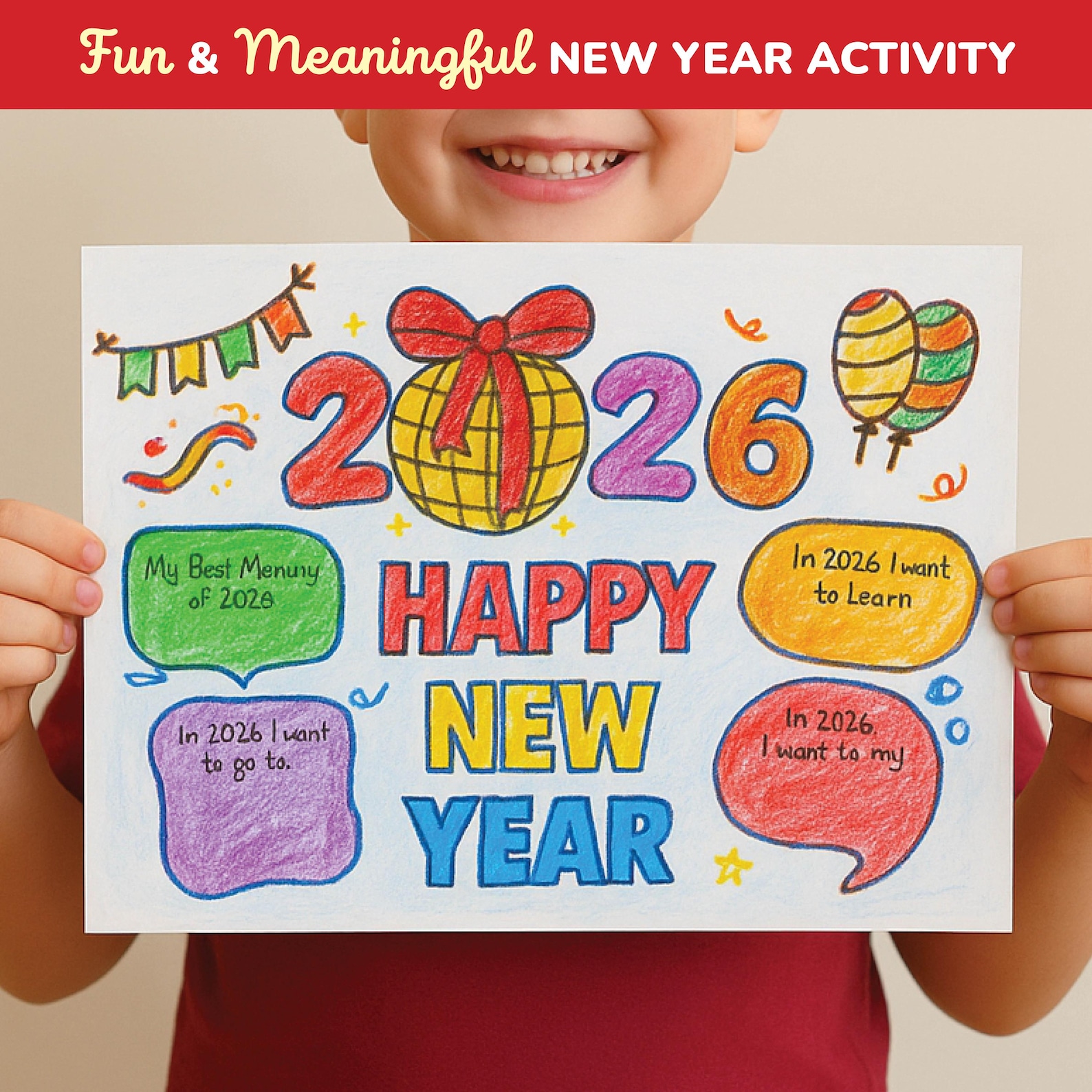 New Year 2026 Printable for Kids Kids New Year Activity Worksheet Goal ...