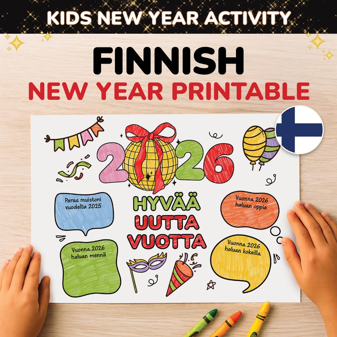 Finnish New Year 2026 Kids Printable Activity Bilingual New Year ...