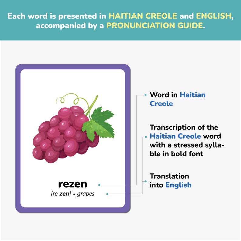 PRINTED Haitian Creole Flashcards First Words Haitian Creole Language ...