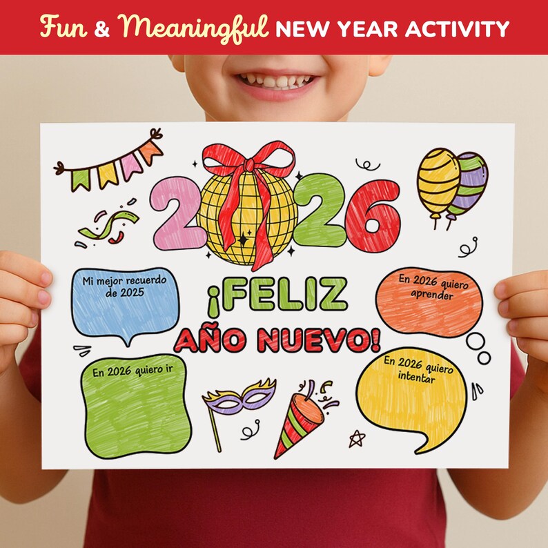 Spanish New Year 2026 Kids Printable Activity Bilingual New Year ...