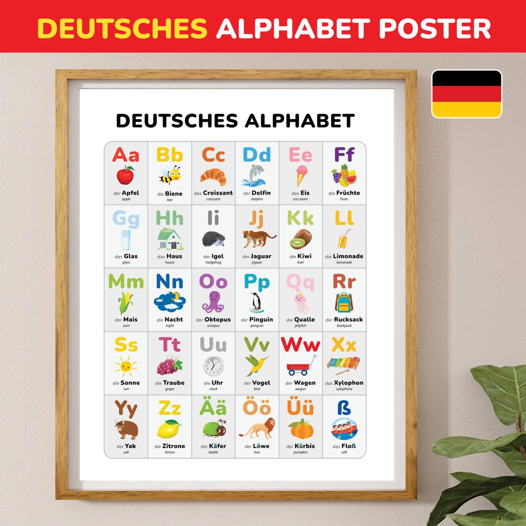 German Alphabet Poster Teach German Letters Educational ABC Print Learn ...