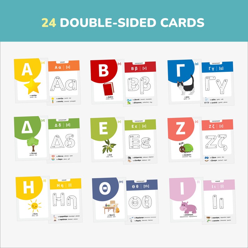 Greek Alphabet Flashcards Tracing Greek Letters Greek Language Greece ...