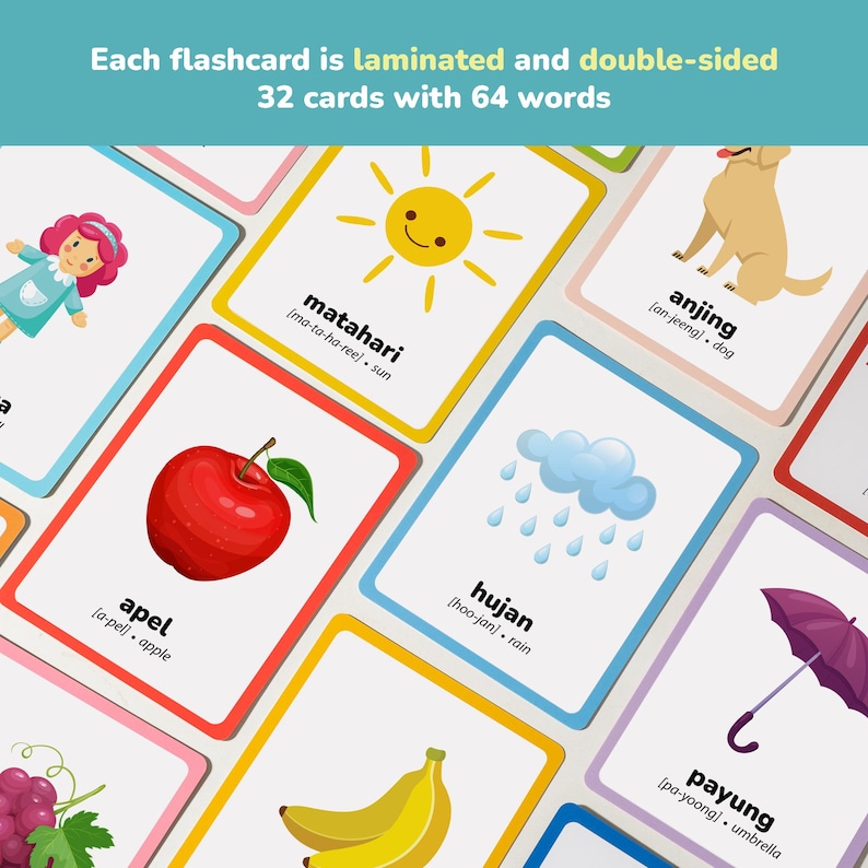 PRINTED Indonesian Flashcards First Words Indonesian Language Learn ...