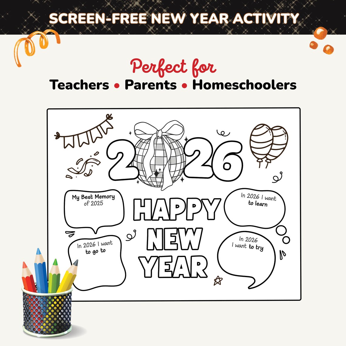 New Year 2026 Printable for Kids Kids New Year Activity Worksheet Goal ...