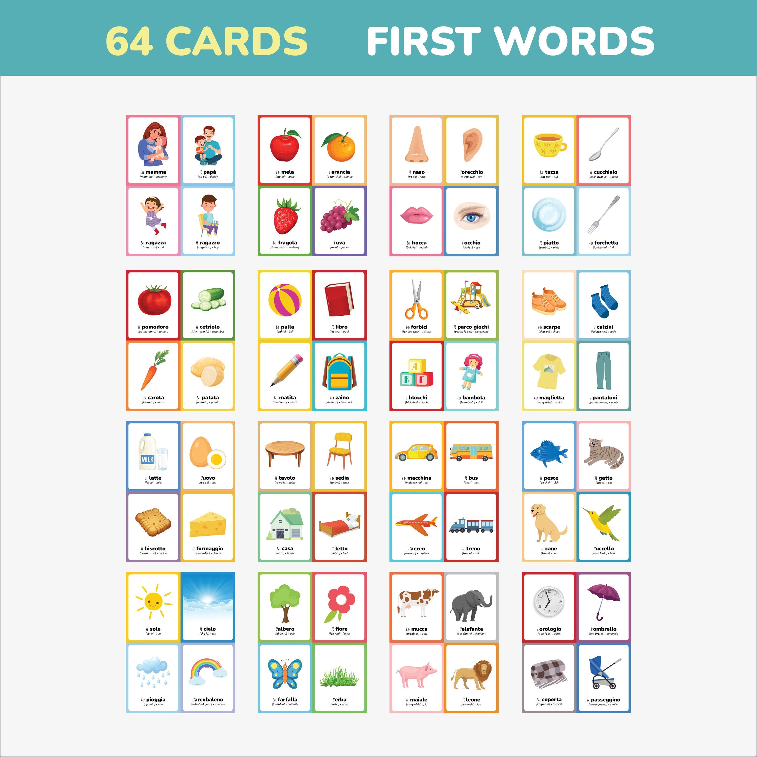 PRINTED Italian Flashcards First Words Italian Language Learn Italian ...