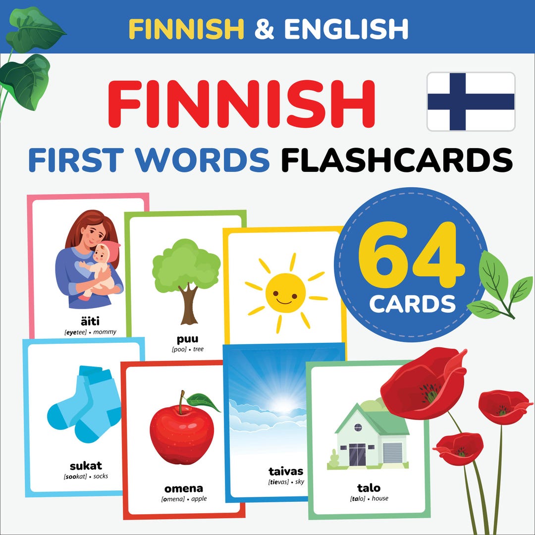 Finnish First Words Flashcards Learn Finnish Language Finnish ...