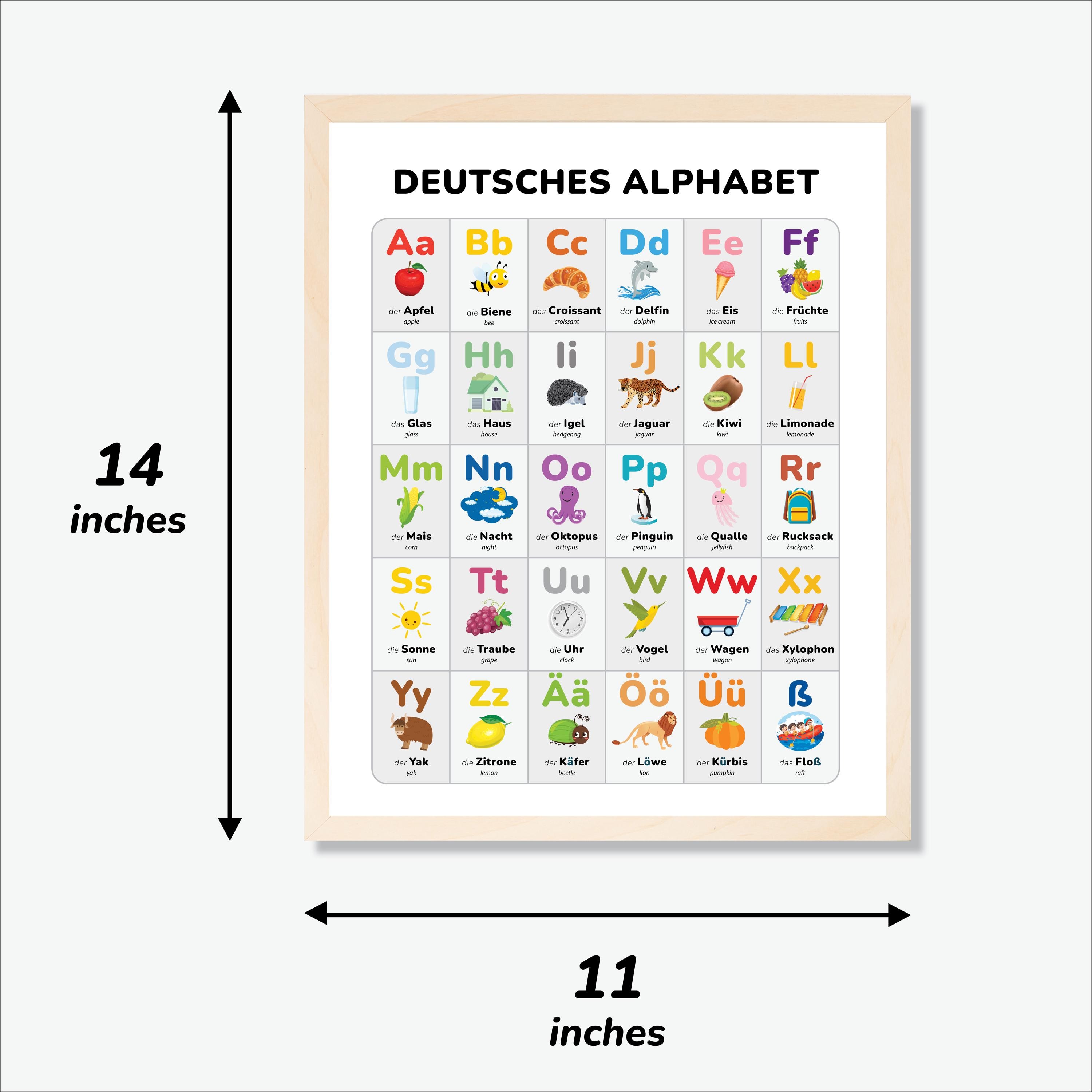German Alphabet Poster Teach German Letters Educational ABC Print Learn ...