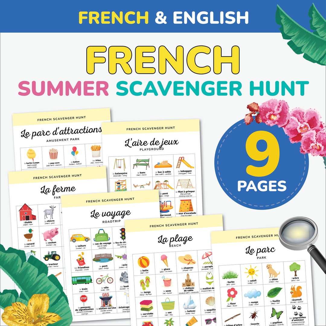 French Summer Scavenger Hunt Game Learn French Kids French Education ...